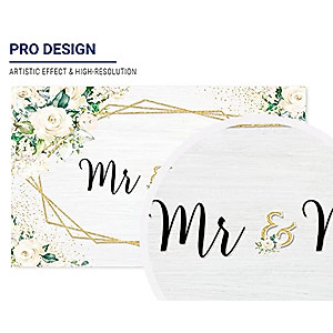 Allenjoy White Floral Mr & Mrs Engagement Decorations Backdrop for Couples Wedding Bride and Groom Engaged Ceremony Anniversary Bridal Shower Supplies Photo Booth Props Background