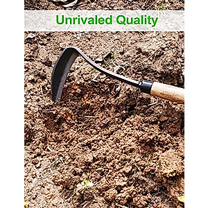 Japanese Weeding Sickle Hoe, 17" Gardening Hand Weeder Nejiri Kama Blade Tool Digging and Cutting Weed Remover, High-Carbon Steel One-Piece Molding with Hard Wood Handle, Very Sharp Edge Quick Work