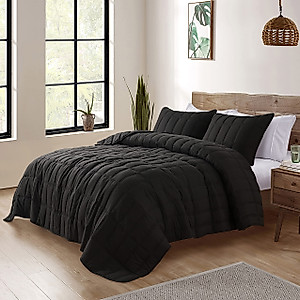 palassio Black Quilt Queen Size Bedding Sets with Pillow Shams, Lightweight Soft Bedspread Coverlet, Quilted Thin Blanket Comforter Bed Cover for All Season Spring Summer, 3 Pieces, 90x90 inches