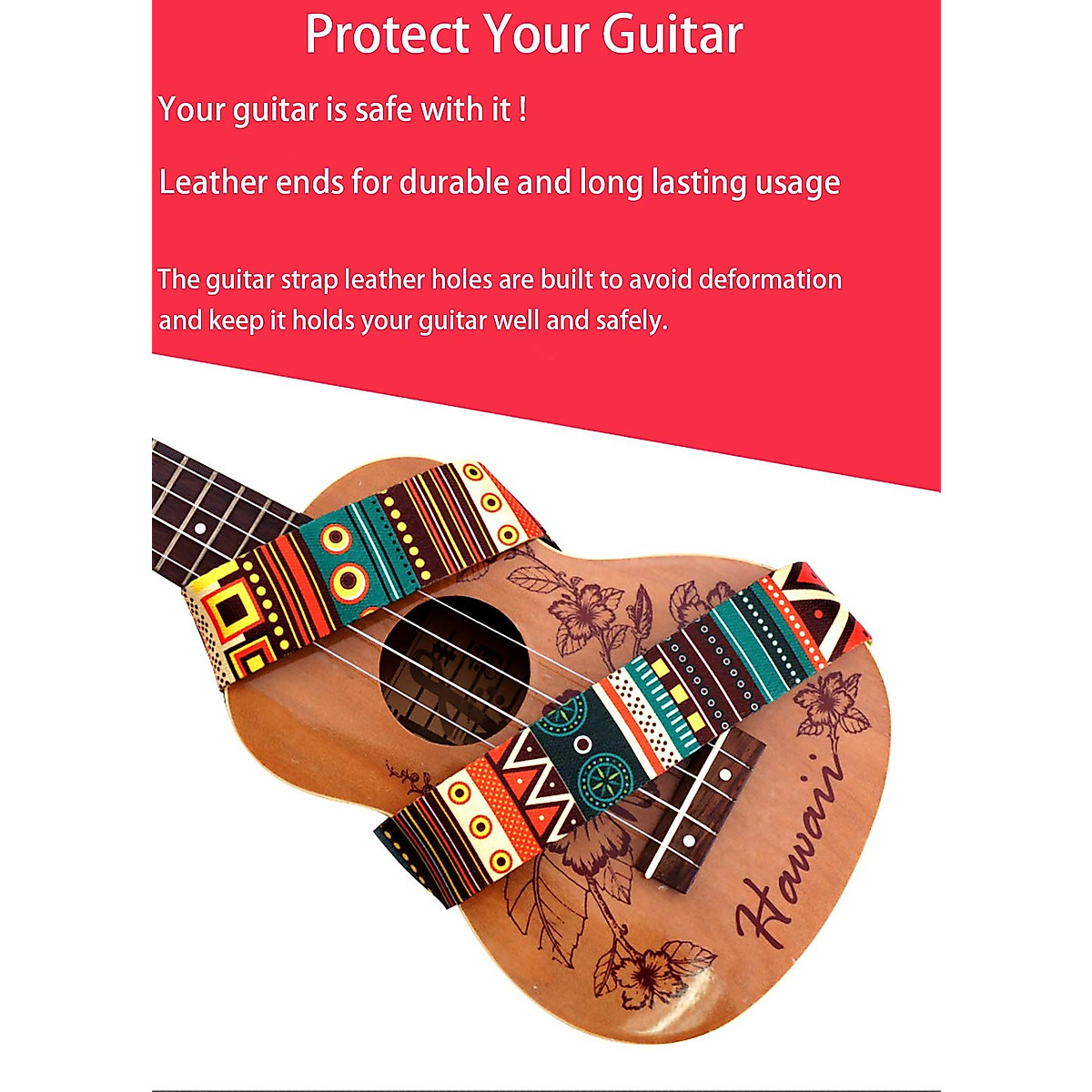 LAVILI Guitar Strap, Acoustic Guitar Strap, Electric Guitar Strap Includes 3 Pick.Adjustable Classical Guitar Strap leather&Polyester,Suitable For Bass, Electric & Acoustic Guitars Pack Of 1