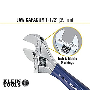 Klein Tools D509-8 Adjustable Wrench, Extra Wide Jaw Forged Drive Wrench with High Polish Chrome Finish, 8-Inch