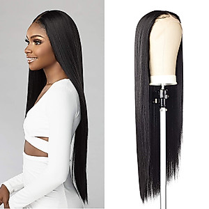 Sensationnel Butta lace HHM wigs - straight 32 inch human hair blend extra wide 5 inch parting preplucked hairline glueless lacefront (1B OFFBLACK)