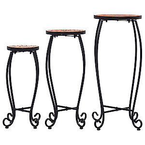 QZZCED Plant Display Tbale,Outdoor Mosaic Side Table with Ceramic Table Top,Outdoor Accent Table, Outdoor Patio Furniture,for Patio Garden Balcony Office,Mosaic Tables 3 pcs (Terracotta) Ceramic