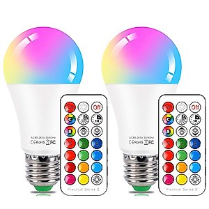 DASINKO LED Color Changing Light Bulb with Remote Control, 10W E26 RGB+Daylight White 5700K LED Bulbs Dimmable with Memory Function, Ideal Lighting for Home Decoration,Stage,Bar,Party, 2 Pack