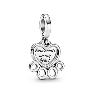 Pandora Hearts & Paw Print Dangle Charm - Compatible Moments Bracelets - Jewelry for Women - Gift for Women - Made with Sterling Silver