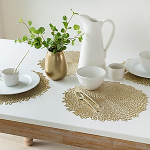 Benson Mills Bloom Pressed Vinyl Placemat Set of 4, Kitchen and Dining Table Mats, Special Occasion, Wedding, Everyday, Holiday Table Décor (15.5" Round, Set of 4, Gold)