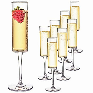 Elsjoy Set of 8 Acrylic Champagne Flutes, 6 Oz Unbreakable Champagne Glasses Reusable Champagne Toasting Cups, Shatterproof Stemmed Champagne Coupes for Wedding, Party, Bar