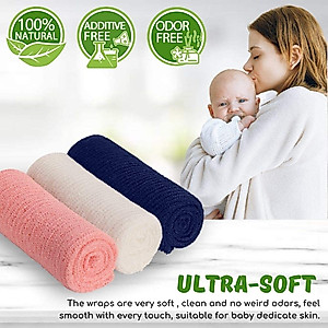 Newborn Photography Props, 3 Pcs Baby Stretch Wraps, Professional Baby Photo Props Long Ripple Wrap, for 0-6 Months Baby (Navy+White+Pink)