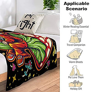Magic Mushroom Blanket Gifts, 60"*80" Flannel Throw Blanket, Soft Warm Fuzzy Fluffy Plush Blankets for Women Men, for Sofa Couch Bed Travel Room Decor