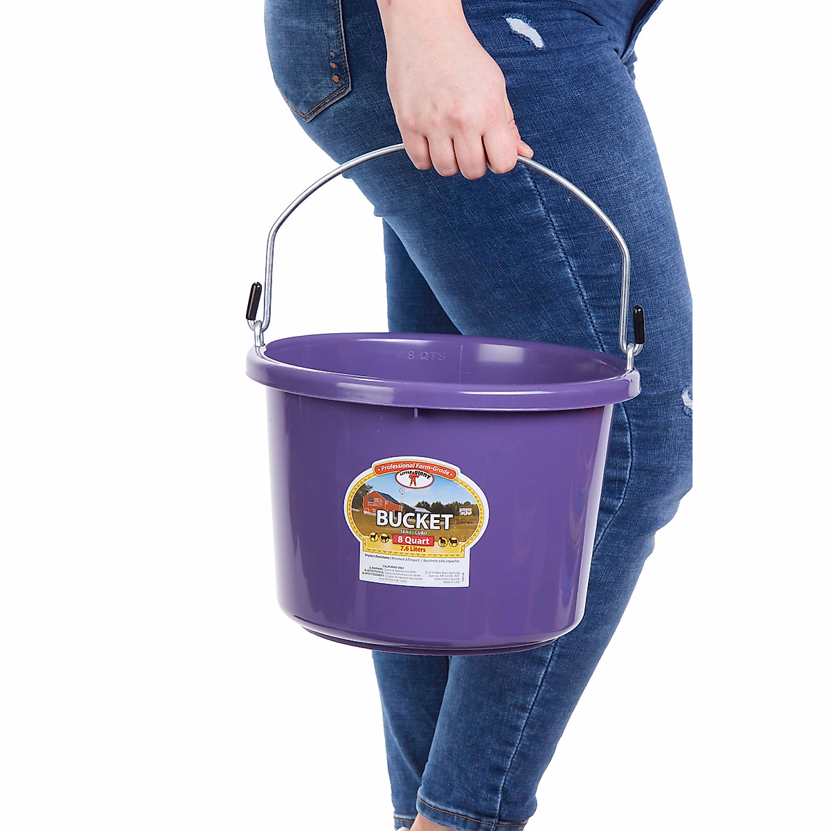 Little Giant® Plastic Animal Feed Bucket | Round Plastic Feed Bucket with Metal Handle | Made in USA | 8 Quarts | Purple
