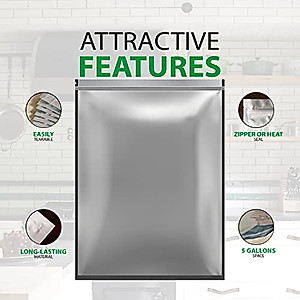 VOAGES 5 Gallon Mylar Bags (10 pcs) – 5 mil Thick Mylar Bags with Oxygen Absorbers 2500cc Labels and Marker – Gesture Mylar Bags for Food Storage – PET Aluminum Resealable Food Storage Bags