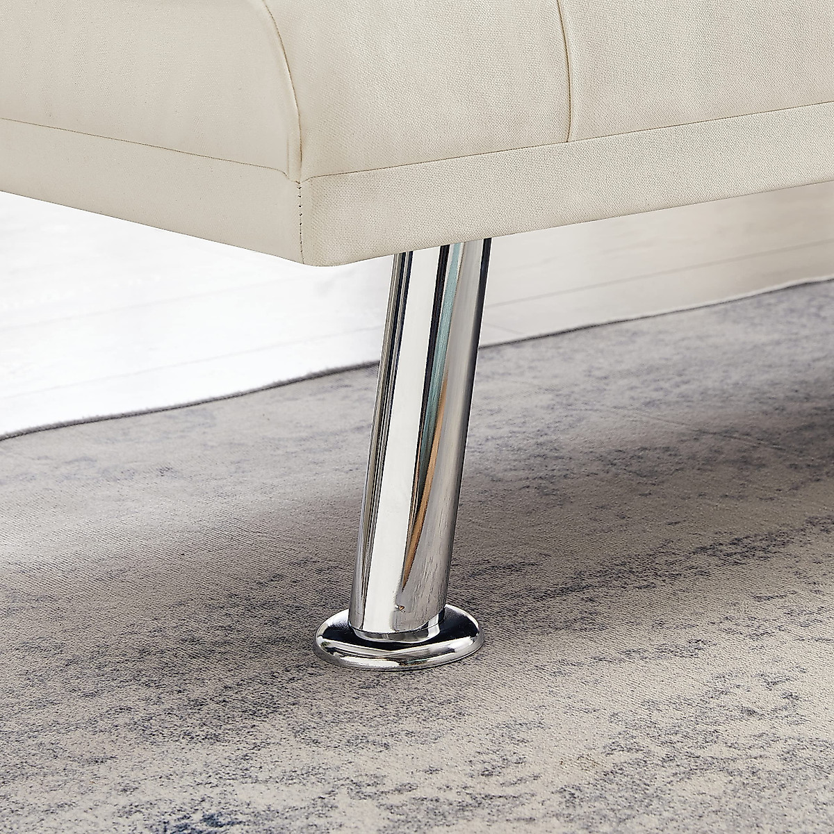 67" Modern Linen Upholstered Futon Sofa Convertible Sleeper Couch Bed Daybed Loveseat,Folding Recliner with 2 Cup Holders,Metal Legs,Removable Soft Pillow-Top Armrest for Living Room Compact Space