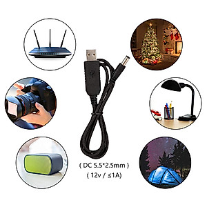 Moyina DC 5V to DC 12V USB Voltage Step Up Converter Cable,with Nylon Weave,for DC5.5mm*2.5mm,1.0M (5.5x2.5mm, Black)