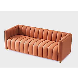 Container Furniture Glam Fabric Upholstered Solid Wood Frame 82.7" Art Deco Sofa for Living Room, Office, Sophisticated 3 Seater Couch, Orange