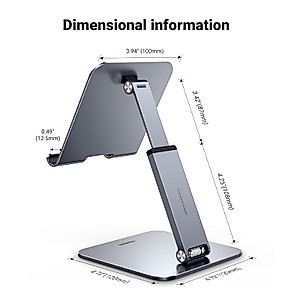 UGREEN Tablet Stand Holder for Desk Height Adjustable Aluminum Foldable Desktop Tablet Holder Wide Base Dock Multi-Angle Riser Compatible with 2024 iPad Pro 13 12.9, 11, 10.5 Air Mini 6 5, Grey