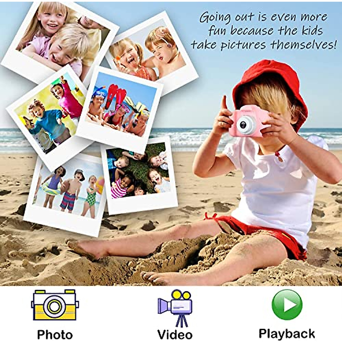 Gridspace Upgrade Kids Camera Toys for 3 4 5 6 7 8 9 Year Old Girl Christmas Birthday Gift Digital Video Camera,Mini Play Video Camera with 1080P HD 2 Inch Screen with 32GB Card