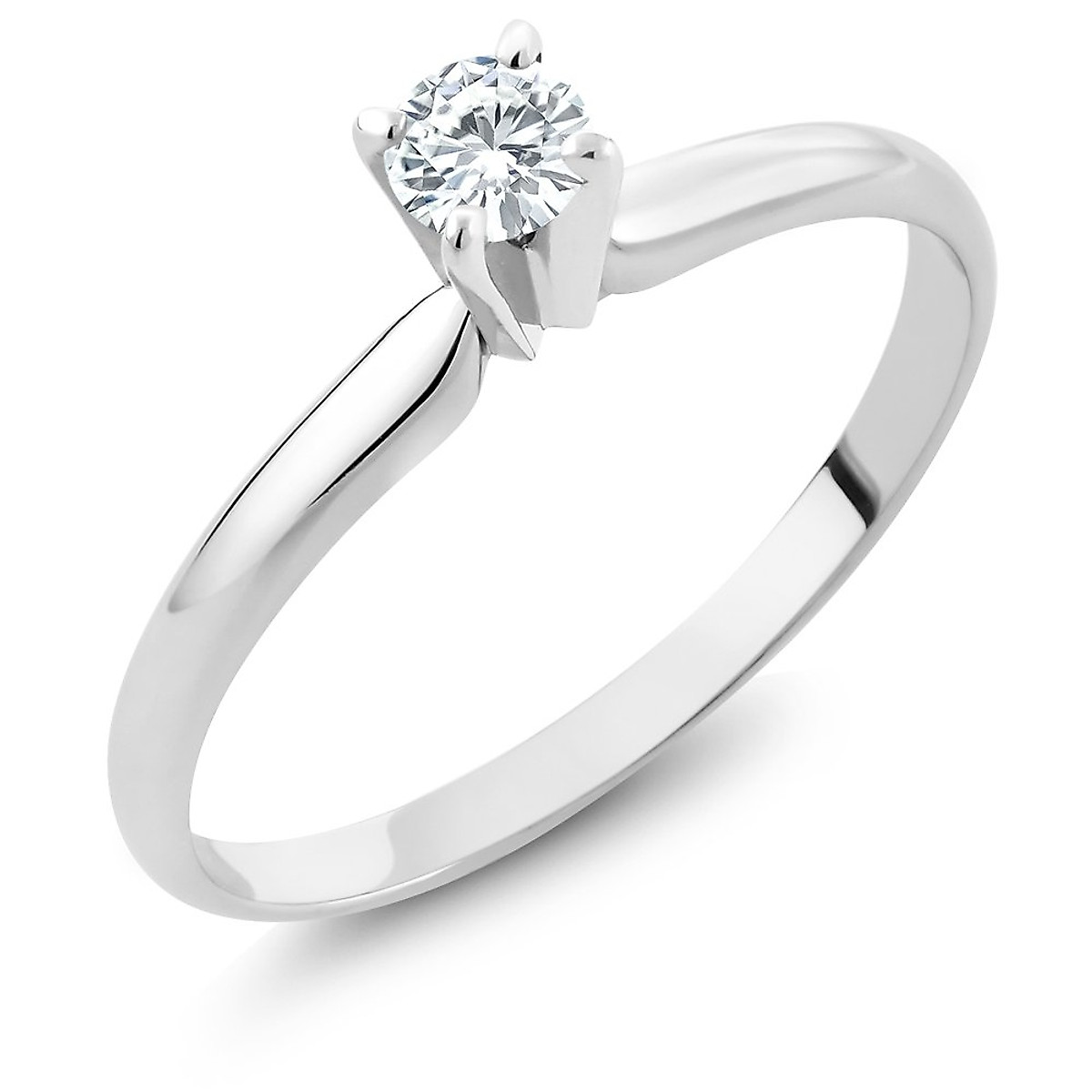 14K White Gold Moissanite Ring | Round 4MM Forever Classic from Charles & Colvard Solitaire Engagement Ring For Women | 0.23 Cttw | Available in size 5, 6, 7, 8, 9