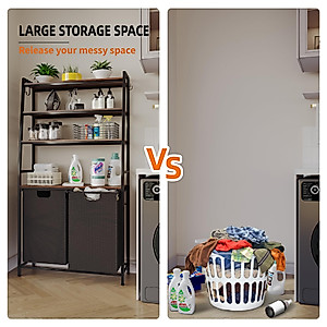 Moozerka Laundry Hamper with Shelves and Hooks, 4 Tiers Tall Laundry Basket with 2 Removable Laundry Bags, Laundry Sorter with Ladder Shelves for Laundry Room Bathroom Bedroom