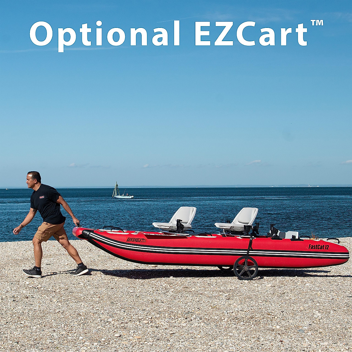 Sea Eagle FastCat Catamaran 2-4 Person Inflatable Boat-Rigid, High-Pressure, All-Drop Stitch, Easy Setup, Self-Bailing (FastCat12 Deluxe Package)