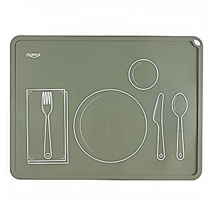 CHAMOS Montessori Placemat for Toddlers - Kids Silicone Mats for Dining Table - Set of 2 - Table Setting Learning (Sage and Beige)