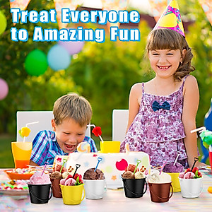 40 Pcs Bucket Cake Cups and Mini Shovel Spoons Set, Plastic Dessert Cups Summer Beach Themed Cupcake Bucket Colorful Ice Cream Yogurt Containers Holder with Scoops for Pudding Mousse DIY Baking