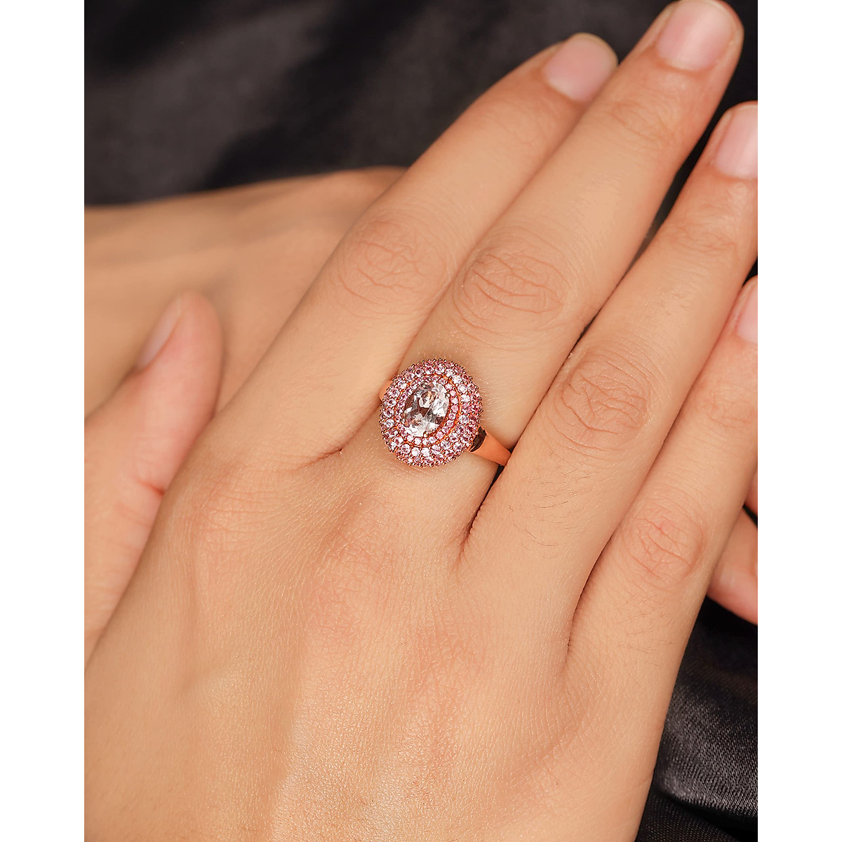 YoTreasure 2.07 Ct. Pink Morganite Sapphire Solid 14K Rose Gold Chunky Ring