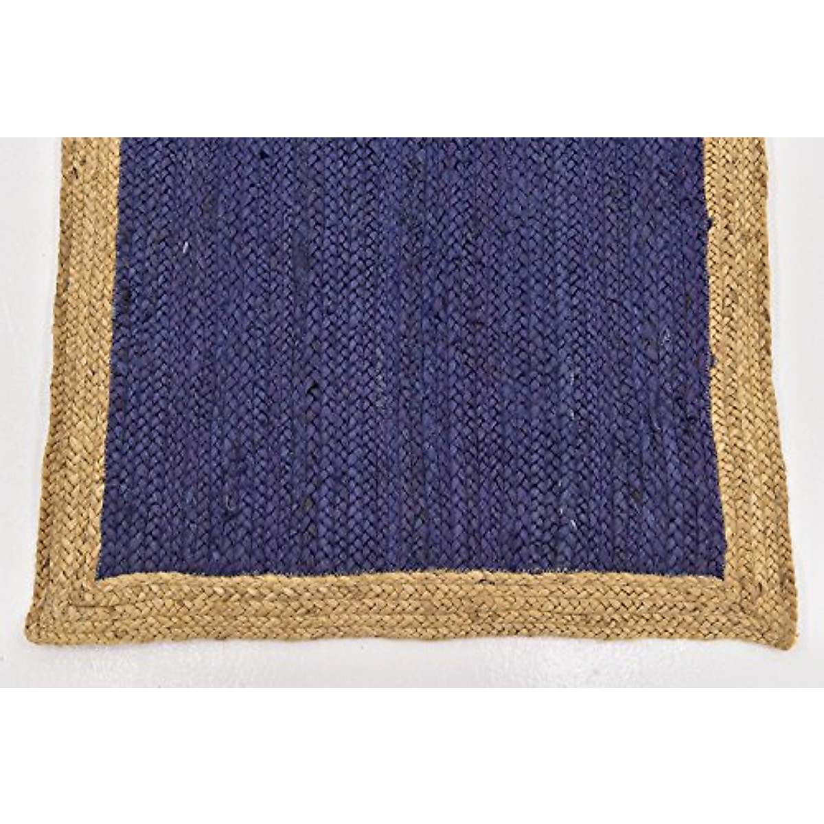 Unique Loom Braided Jute Collection Classic Quality Made Natural Hand Woven with Solid Color Detail, Area Rug, Runner 2' 6" x 6' 0", Navy Blue/Tan