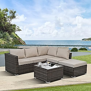 Patio Furniture Outdoor Seasonal Pe Wicker 4 Set with Tempered Glass Coffee Table Grey Rattan Deep Seating
