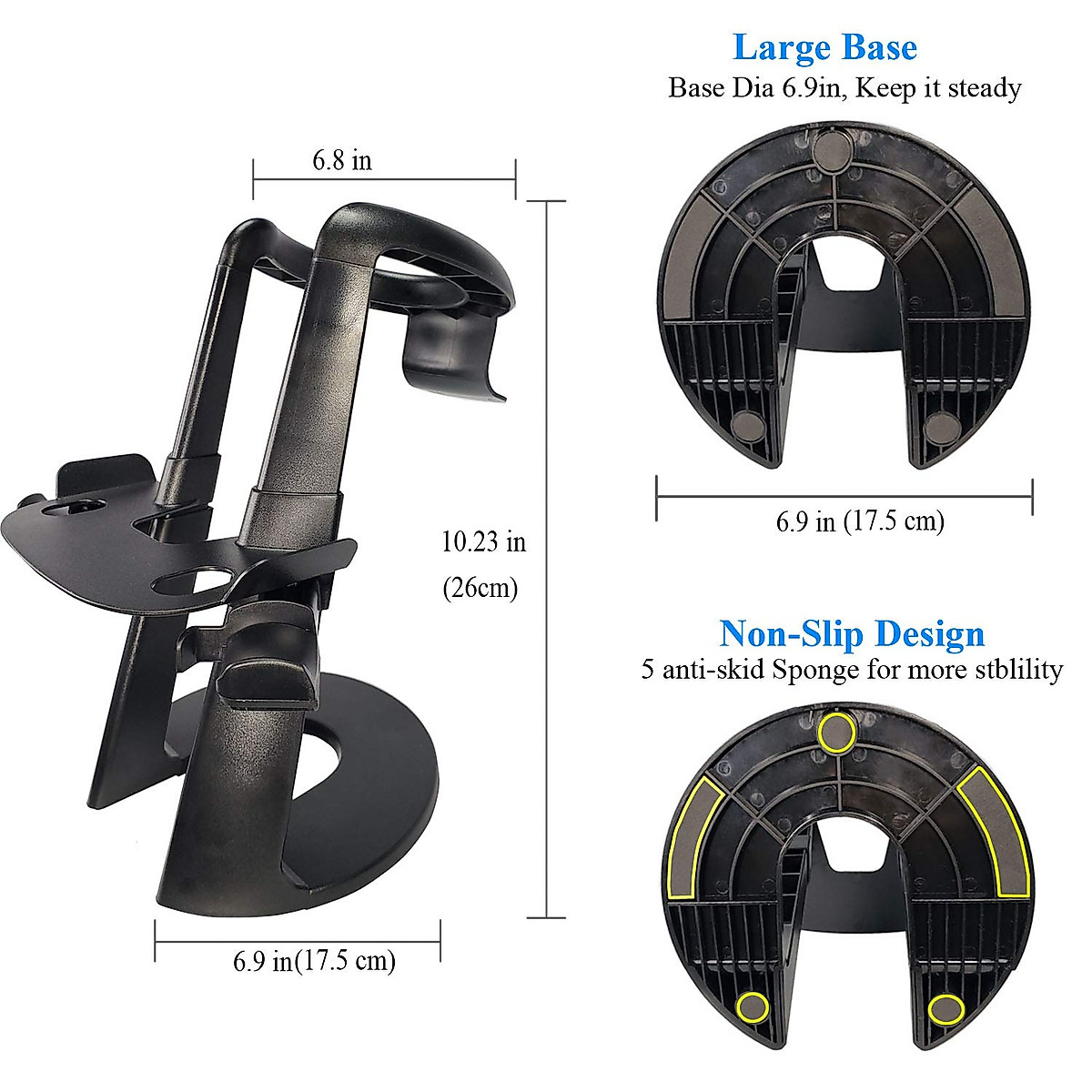 VR Stand for Oculus Quest 2, VR Headset Display Holder and Controller Holder Mount Station with Cable Velcro Strap for Oculus Quest/Quest 2/Rift/Rift S/GO/HTC Vive/Vive Pro/Play Station VR