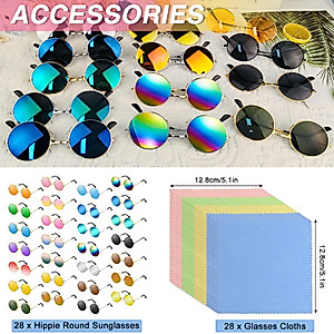 BOUBONI 28 Pairs Hippie Sunglasses 28 Colors Round Hippie Glasses 60s 70s Outfits Groovy Party Decorations Sunglasses for Women Men with Colored Glasses Cloth for Disco Party Favors
