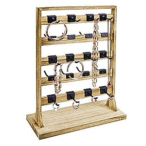 Ikee Design Wooden Jewelry Display Rack with 20 Hooks, Earring Card Display Holder Stand with Hooks, Jewelry Tower for Earring Cards, Necklaces, Keychains, Oak Color