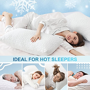 QUTOOL Cooling Pillows for Sleeping 2 Pack, Shredded Memory Foam Bed Pillows Queen Size Set of 2, Gel Pillow for Hot Sleepers Cool Pillow for Side Back and Stomach Sleepers, Cold Pillow, Supportive