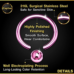 4PCS Anodized Pink BCR Earrings 14g 1.6mm 3/8 10mm 4mm Ball Cartilage Tragus Septum Earrings Eyebrow Piercing Jewelry 7705