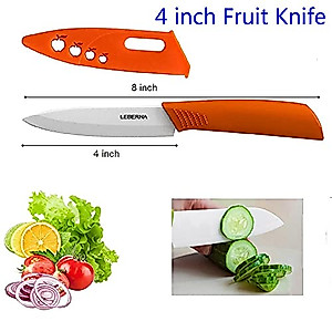Ceramic Knife Set Ceramic Knives Set for Kitchen Ceramic Kitchen Knives Colored w Sheath 6" Bread Knife 6" Chef Knife 5" Utility Knife 4" Fruit Knife 3" Paring Knife 1 Peeler Colorful Rust Free Proof