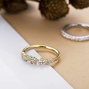 14k Gold Plated Wedding Rings for Women Silver Rings Stacking Simulated Engagement Bands Set Round 5A CZ Dainty Rings Size 8 by KOOLFIN