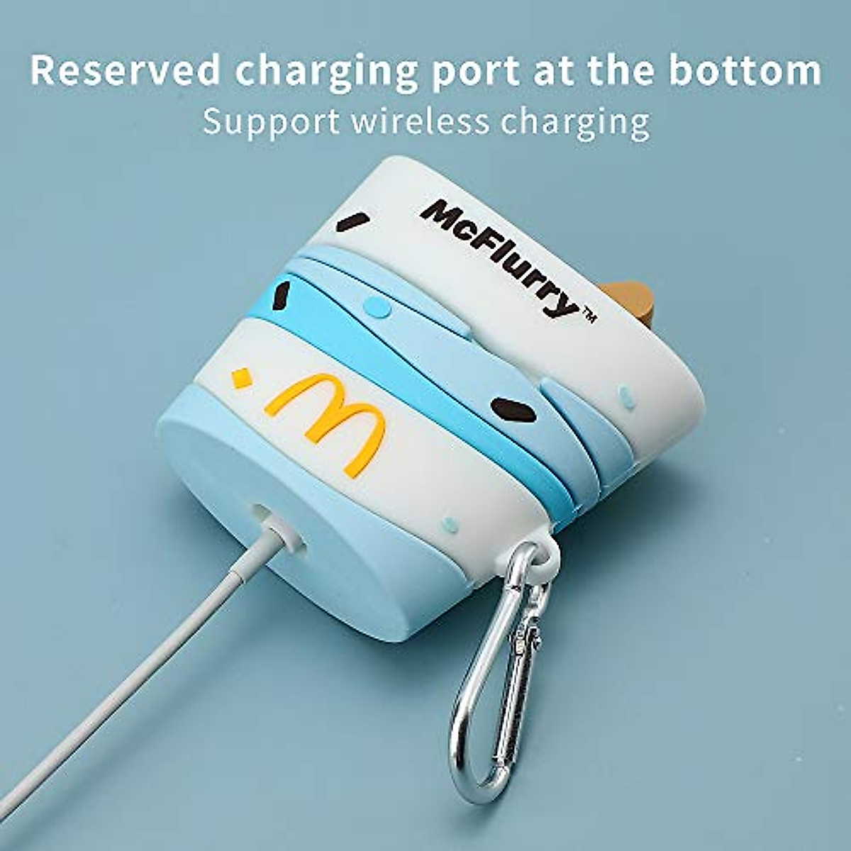 Bawposy Airpods Case, 3D Cartoon Soft Silicone Air pods Pro Fashion Funny Cover Design, Kawaii Fun Cool Keychain，for Fashion Girl Child Teen Boy Airpods Pro Case (McFlurry Pro)