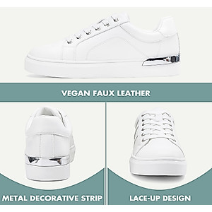 Jeossy Women's 8011 Fashion Sneakers, Lace-up Casual Dress Sneaker, White, Size 8 US-Tennis Walking Dress Shoes for Lady(DJY8011 White 08)