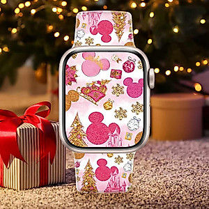 Aniaboho Christmas Soft Silicone Apple Watch Bands Compatible with Apple Watch Series 10 9 8 SE 7 6 5 4 3 2 1 Ultra 2 1,Cute iWatch Bands for Women Men, Holiday Apple Watch Band for Apple Watch 46mm 45mm 44mm 49mm 42mm(Fantasy Pink)