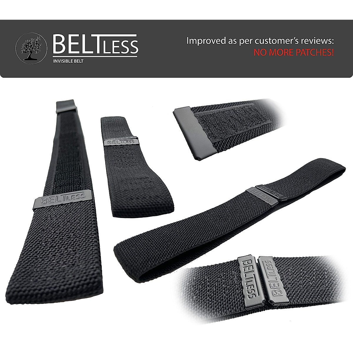 Invisible No Buckle Elastic Belt for Men and Women: 1 1/2" Wide, Waist size adjustable 32" to 48" by Beltless