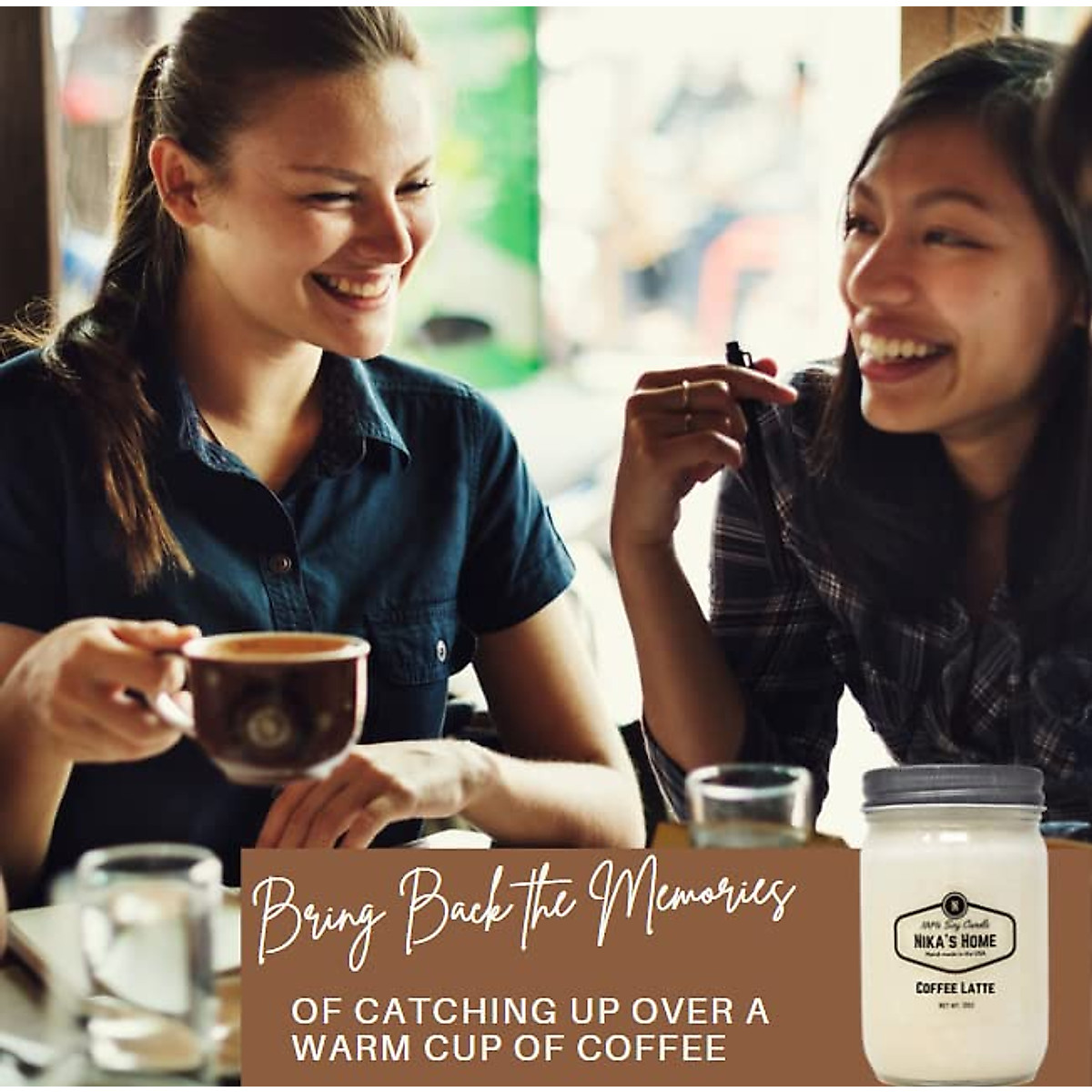 Nika's Home Coffee Latte Soy Candle - 12oz Mason Jar - Non-Toxic Soy Candle-Hand Poured Candle- Handmade, Long Burning Candle-Highly Scented Candle-All Natural, Clean Burning Candle