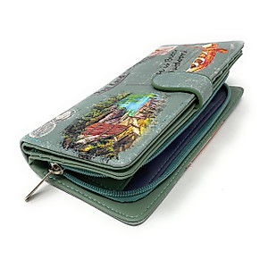 Shag Wear Large Better Outdoors Camping and Outdoors Summer BiFold Wallet for Women and Teen Girls Vegan Faux Leather Green 7"