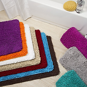 Lavish Home 2 Piece Memory Foam Shag Bath Mat Set - Burgundy