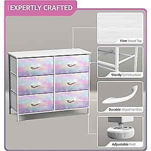 Sorbus Kids Dresser with 6 Drawers - Storage Chest Organizer Nightstand - Steel Frame, Wood Top, Tie-Dye Fabric Bins for Clothes - Wide Furniture for Bedroom, Hallway, Nursery, Closet, & Apartment