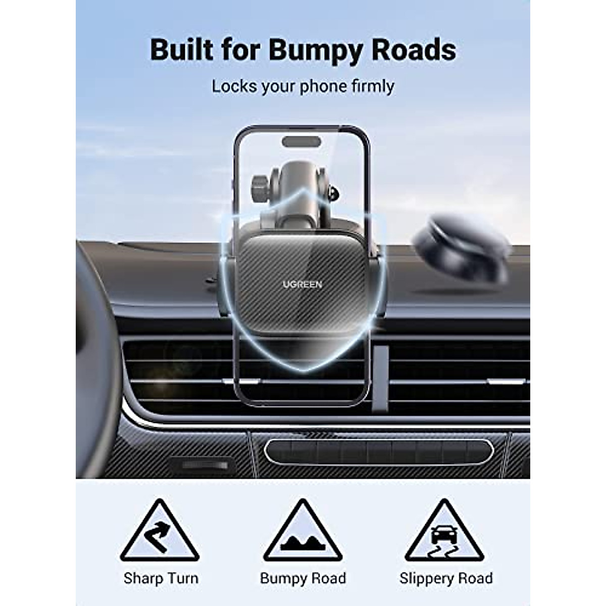 UGREEN Car Phone Holder Mount Suction Cup Windshield Window Dashboard Cell Phone Holder Universal Compatible with iPhone 14 13 Pro Max, iPhone 12 11 Plus SE XS XR 8 7 6 6S Smartphone Car Accessories