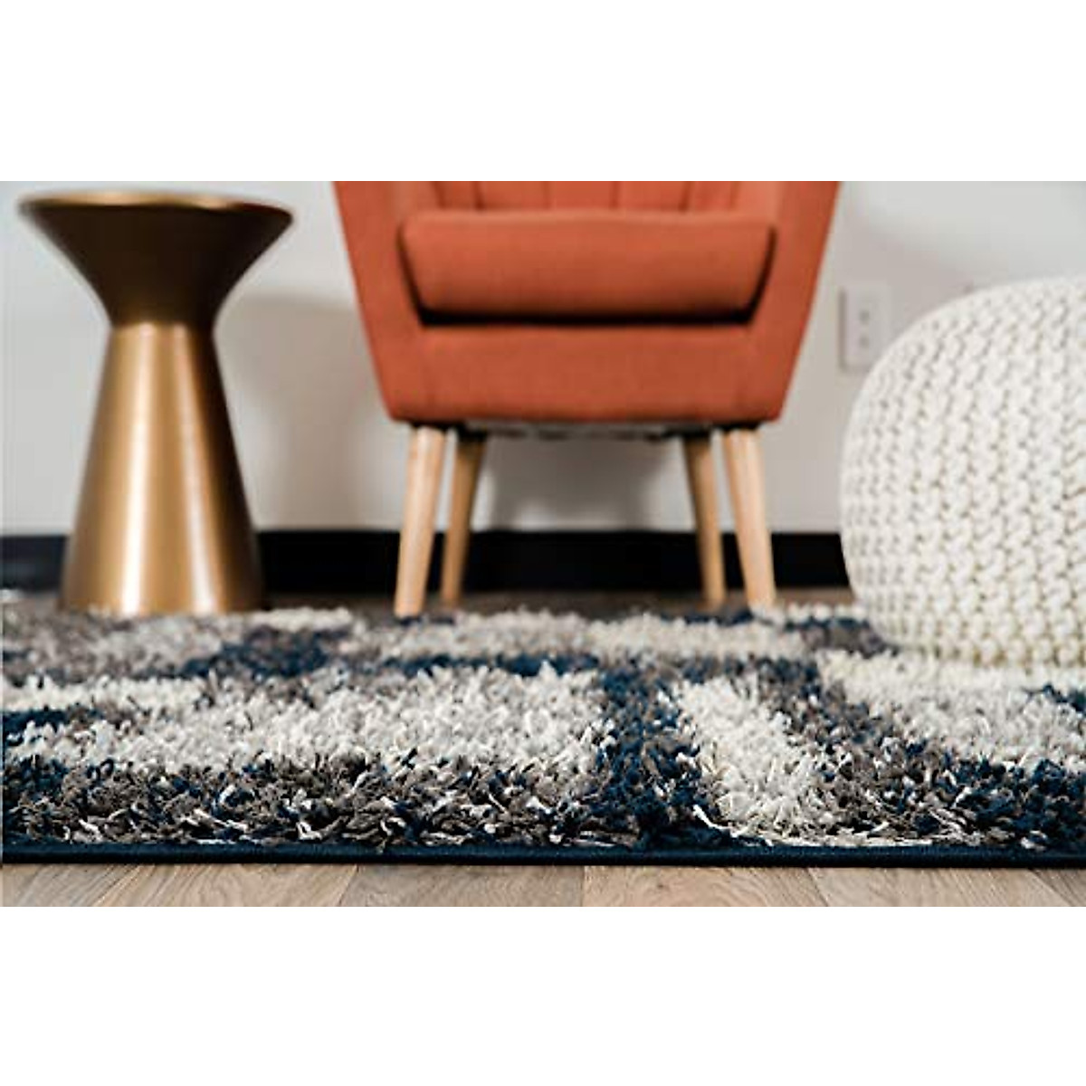 Rugshop Distressed Modern Boxes Plush Shag Area Rug 5' x 7' Navy