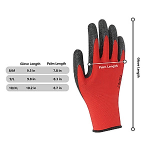 MIG4U 10 Pairs Crinkle Latex Work Gloves - Enhanced Grip for Gardening, Warehouse Package Handling - Red,X-Large