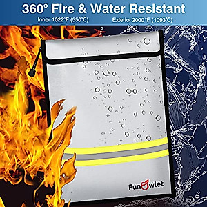 Fireproof Waterproof Money Document Bag - 15" x 11" Upgraded Zipper Bags, Fire & Water Resistant Storage Organizer Pouch for A4 A5 Documents Holder,File,Cash,Jewelry,Passport,Tablet,Laptop (Gray)