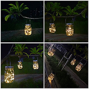 Solar Mason Jar Lights, 4 Pack 30 Leds Waterproof Fairy Firefly String Lights Build-in Glass Mason Jar, Best Patio Garden Decor Solar Hanging Lanterns Outdoor Warm White (4 Pack-Mason Jars Included)