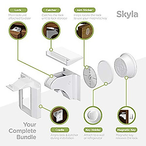 Magnetic Cabinet Locks (12-Pack 2 Keys) Baby Proofing & Child Safety by Skyla Homes - The Safest, Quickest and Easiest Multi-Purpose 3M Adhesive Child Proof Latches, No Screws or Tools Needed
