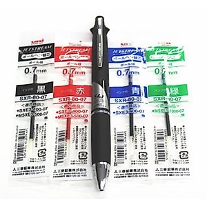uni JETSTREAM 4&1 Red, Green, Blue, and Black 0.7mm Ballpoint Multi Pen + 0.5mm Mechanical Pencil + 4 SXR-80-07 Ink Refills (Black)